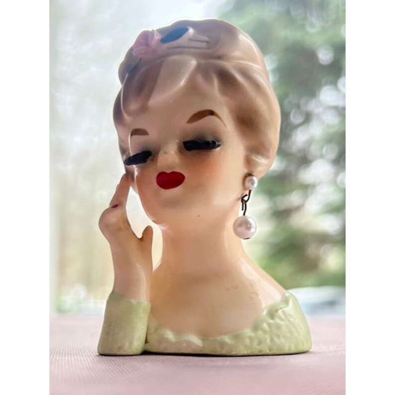 Vintage INARCO E-480 Lady Head Vase With Pink Flower Earrings 1960”s ...