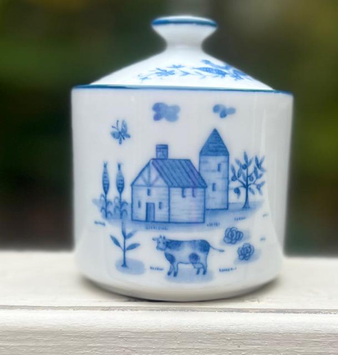 Sugar Bowl Porcelain Blue White Country Jar With Lid Blue White ...