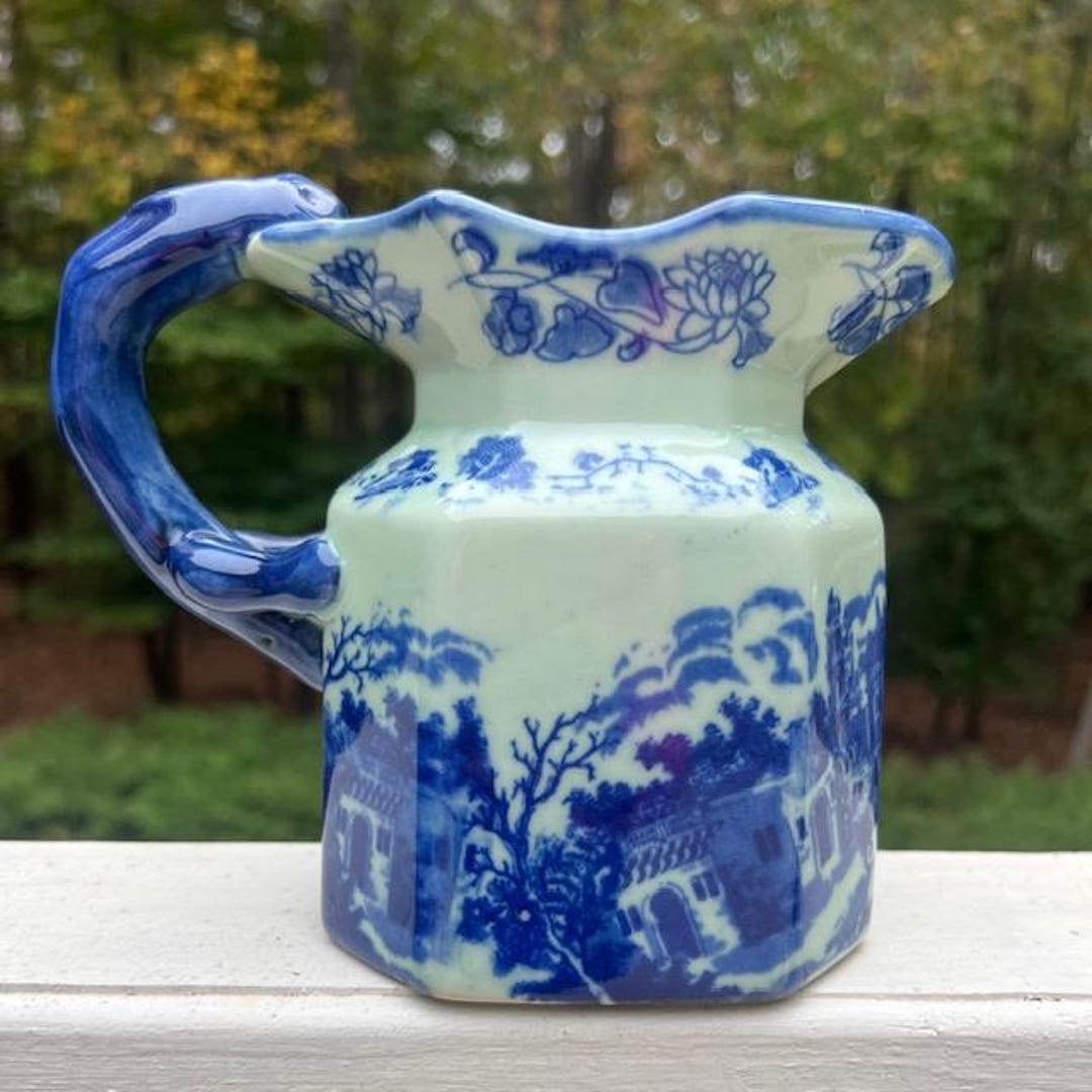 Ironstone Pitcher Victoria Ware Vintage Octagon Blue and White Ceramic ...