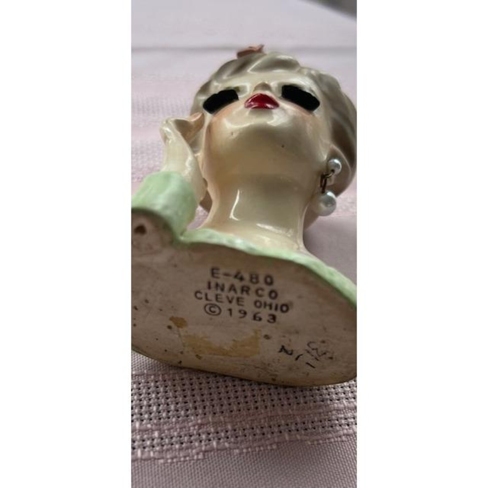 Vintage INARCO E-480 Lady Head Vase With Pink Flower Earrings 1960”s ...