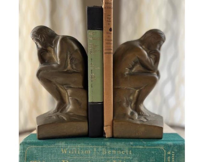 Vintage Solid Brass Thinking Man Bookends: Library Decor - Etsy