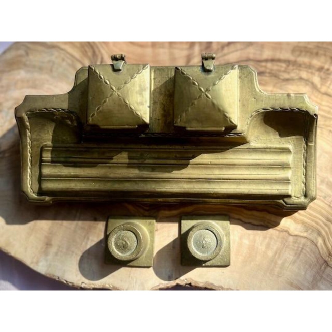 Rare Double Brass Inkwell Lid Ast Deco Era Antique Vintage Brass ...