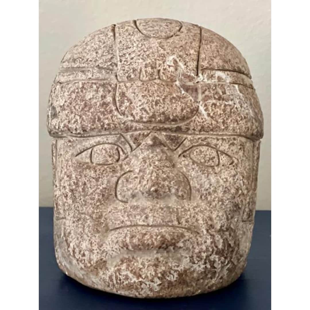 Olmec Style Stone Sculpture Head Ornament Ceramic Art Statue Artifact ...