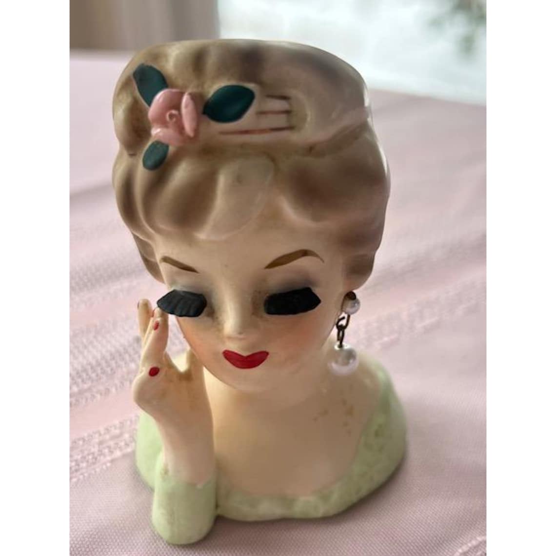 Vintage INARCO E-480 Lady Head Vase With Pink Flower Earrings 1960”s ...