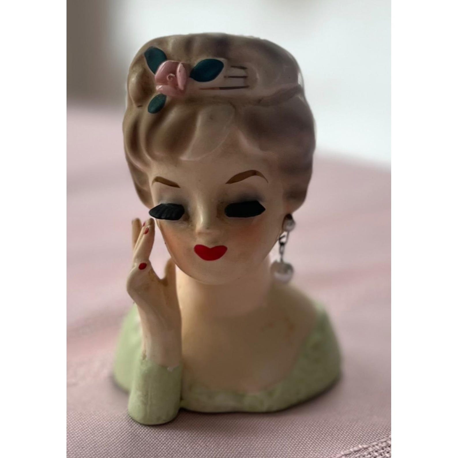 Vintage INARCO E-480 Lady Head Vase With Pink Flower Earrings 1960”s ...