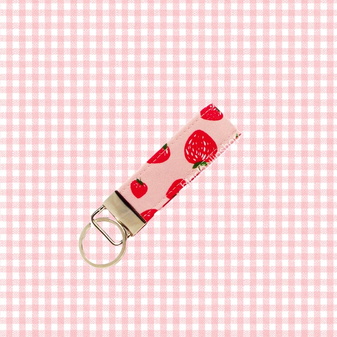 Cute Pink Keychain, Kawaii Strawberry Key Ring, Kawaii Japanese Fabric ...