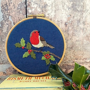 Jolly Holly Robin Hand Embroidery Hoop Christmas Holidays Digital ...