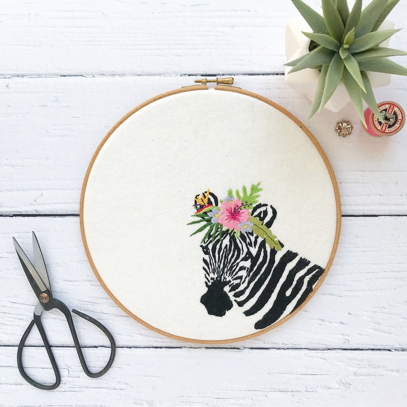 Tropical Zebra Hoop Hand Embroidery Pattern Pdf Instant - Etsy