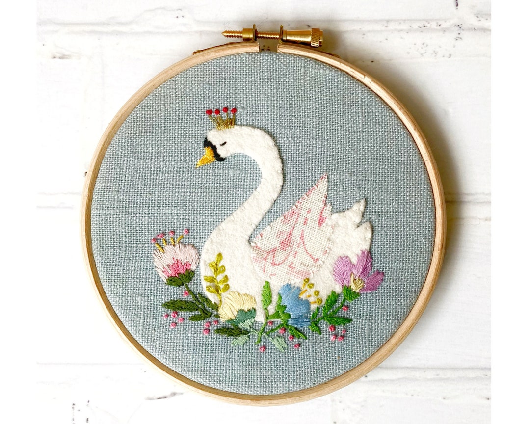 Floral Swan Hand Embroidery Hoop Pdf Pattern Instant Download - Etsy