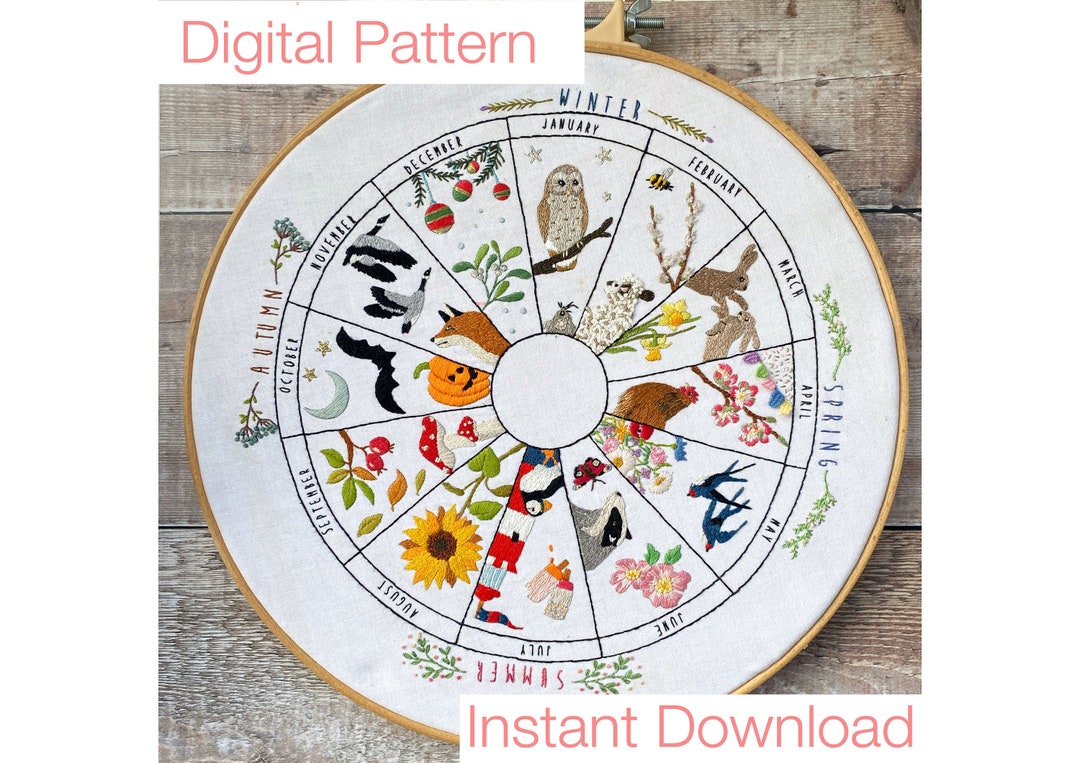 Wheel of the Year Phenology Wheel Hand Embroidery DIGITAL PATTERN ONLY ...