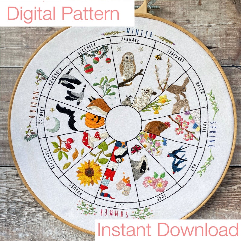 Wheel Year Embroidery - Etsy