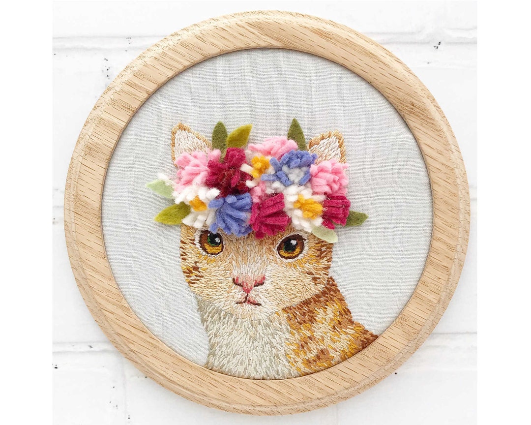 Little Cat With Blossoms Hand Embroidery Pattern Pdf Instant Download ...