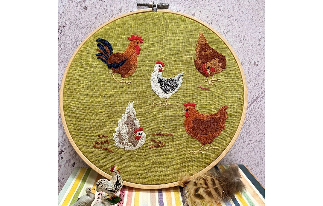 A Hoop Full of Hens (and a Rooster or Cockerel) Hand Embroidery Pattern ...