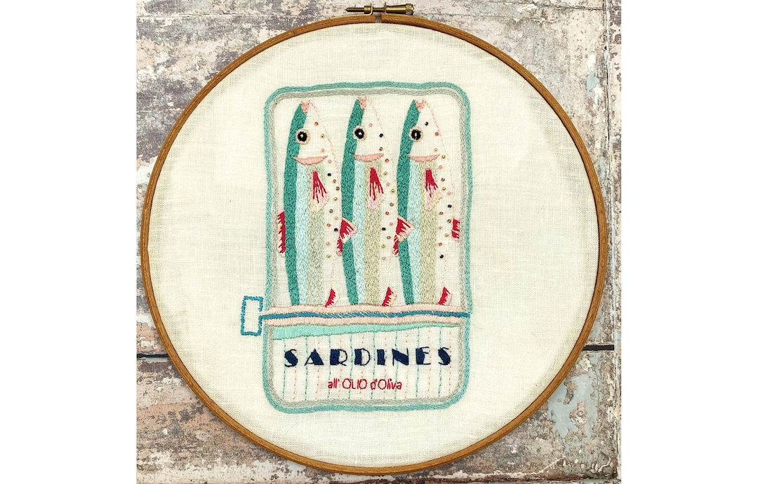 Tin of Sardines Contemporary Modern Hand Embroidery Pattern Pdf File ...