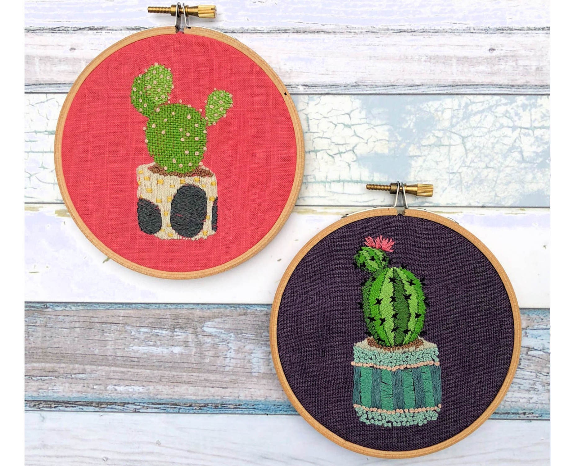 Two Hand Embroidered Cactus Hoops Pdf Pattern Instant Download | Etsy