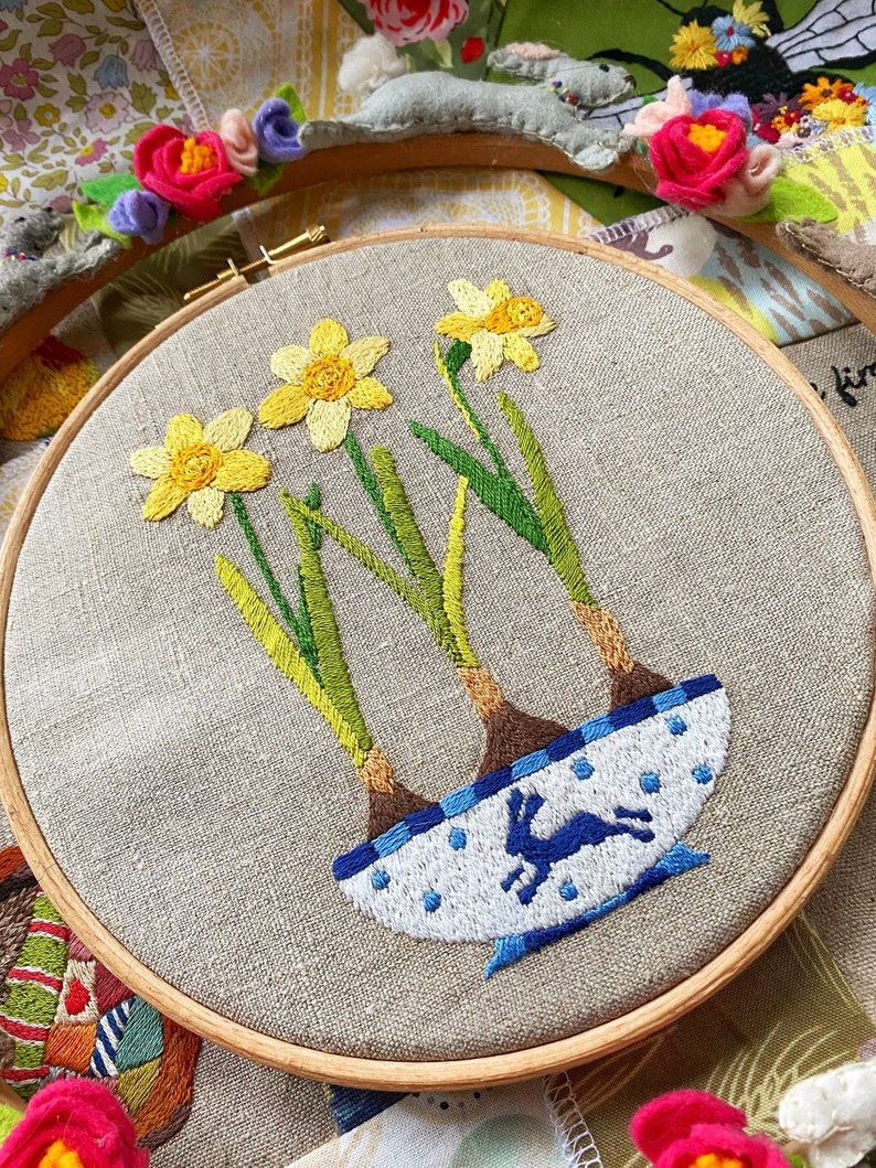 Bowl of Daffodils Spring Flowers Hand Embroidery Hoop Pattern - Etsy