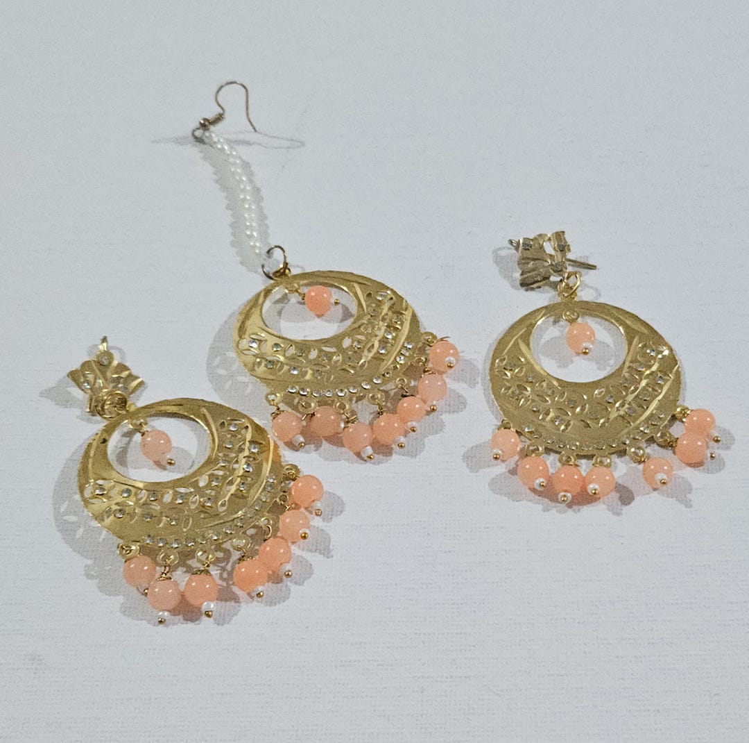 Traditional Indian Punjabi Pipal Patti Earrings and Tikka Set - Etsy