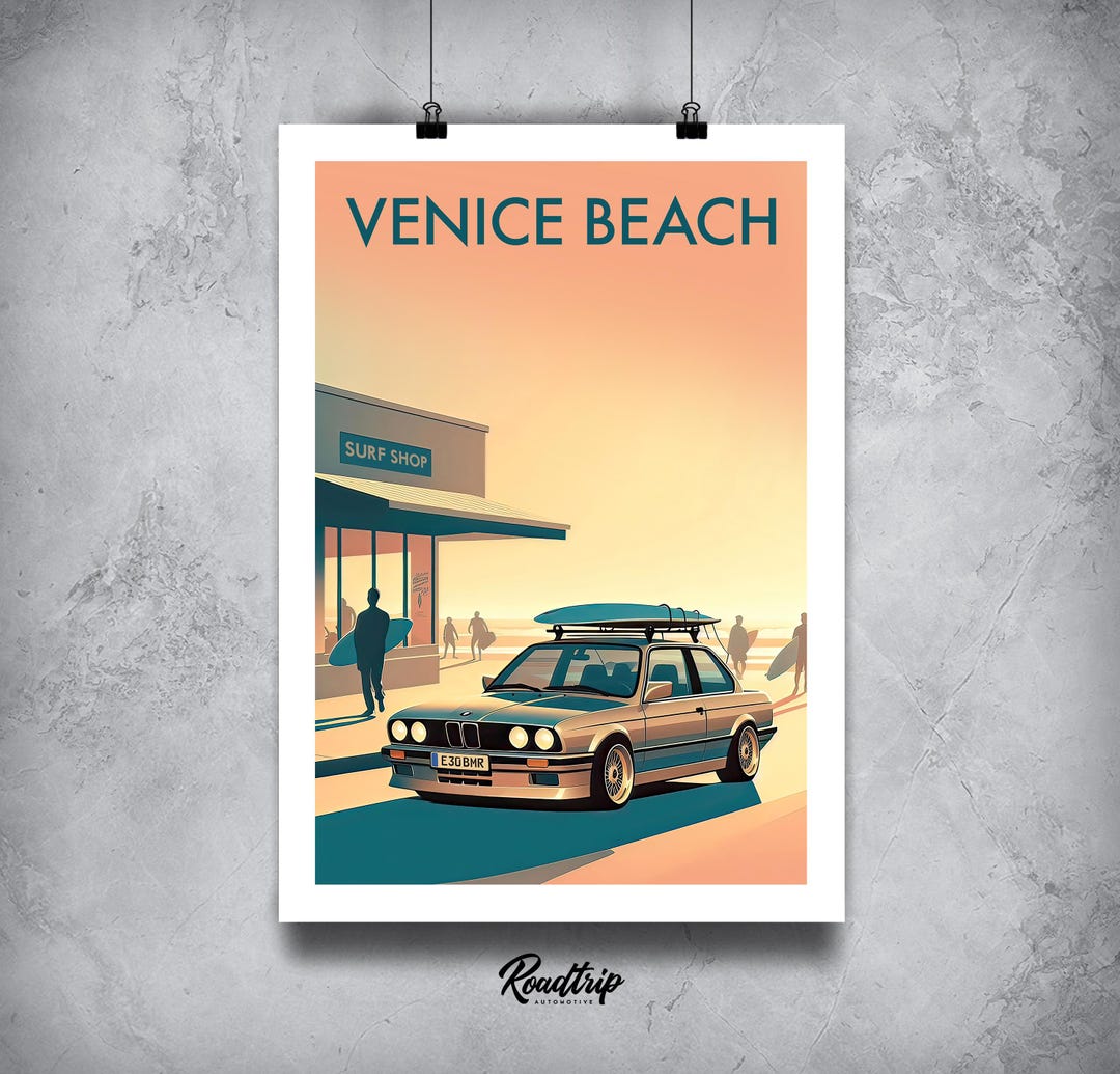 BMW E30 3 Series VENICE BEACH Art Print 318is 325i M3 Minimalist Design ...