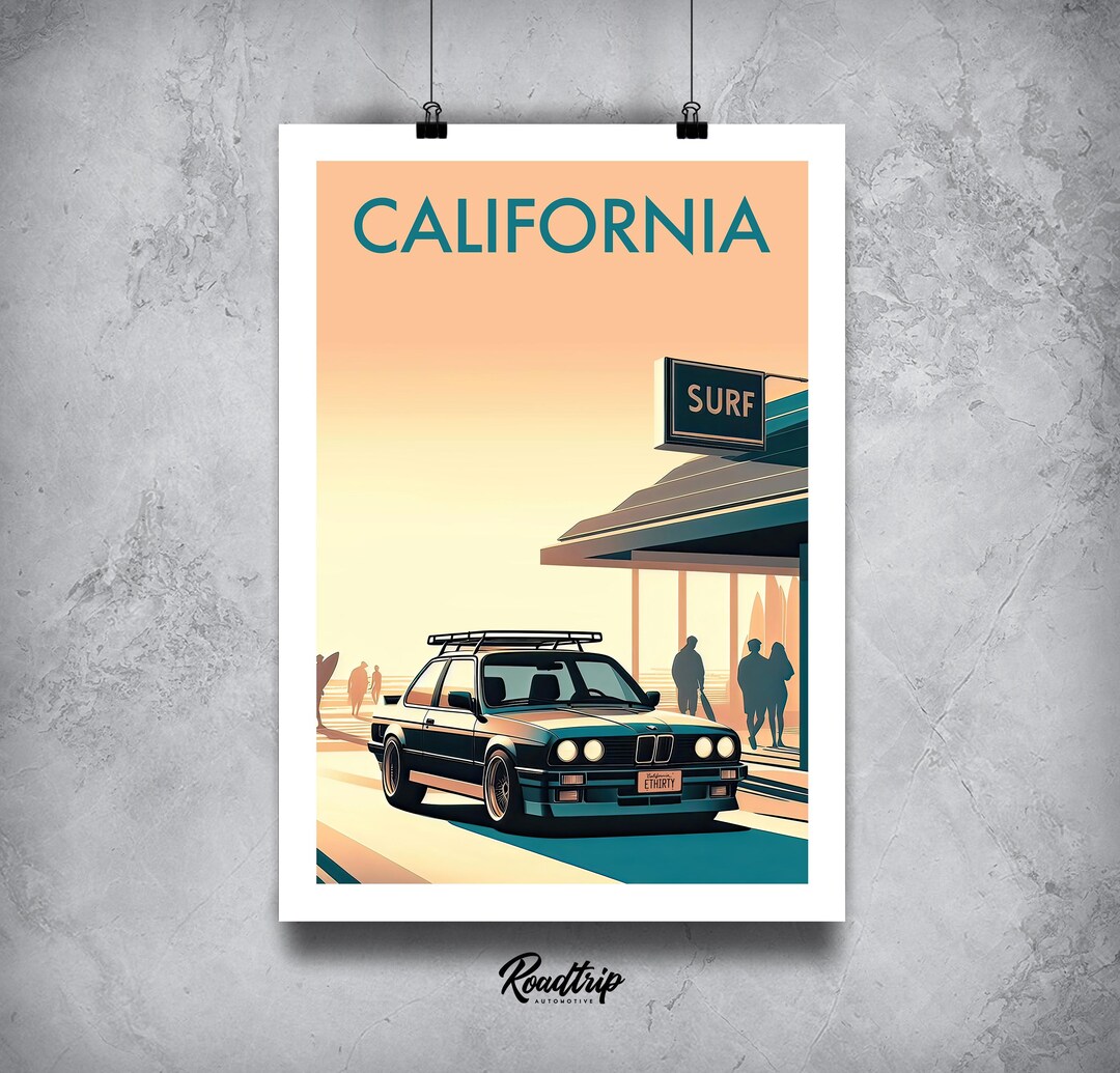 BMW E30 3 Series CALIFORNIA Art Print 318is 325i M3 Minimalist Design ...