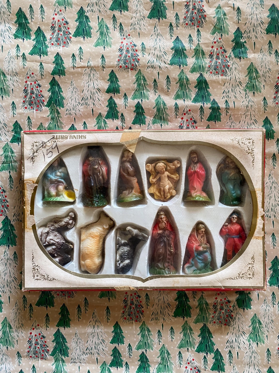 Vintage Shiny & Brite Nativity Set 12-piece Christmas Figurines in ...