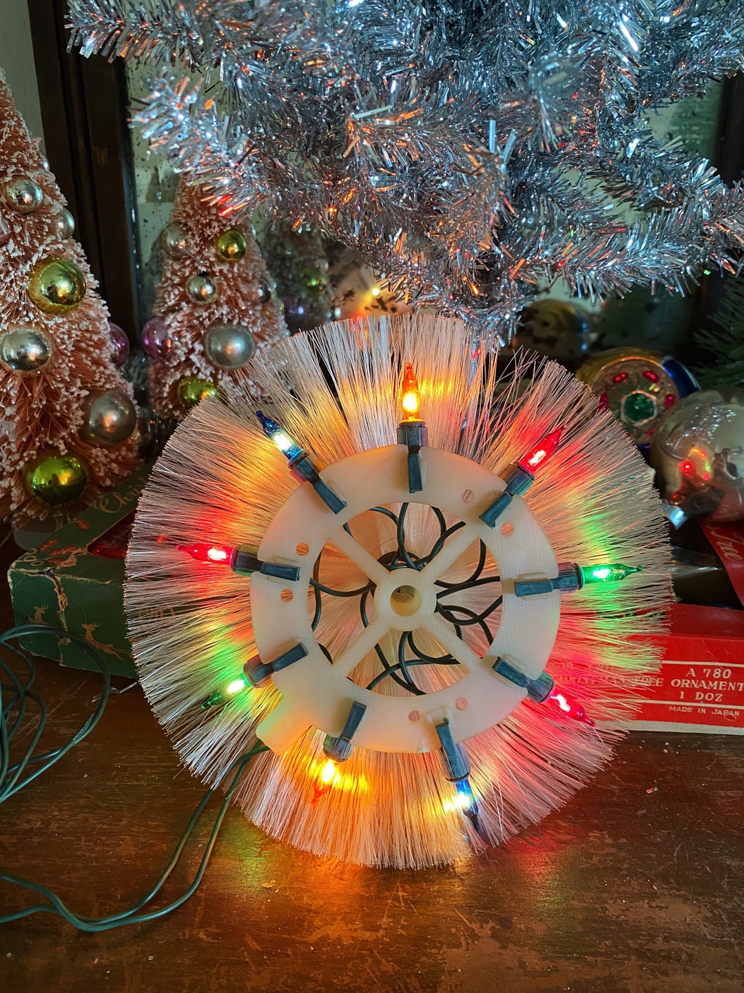 Vintage 1960s Lighted Starburst Christmas Tree Topper Multicolor Fiber ...