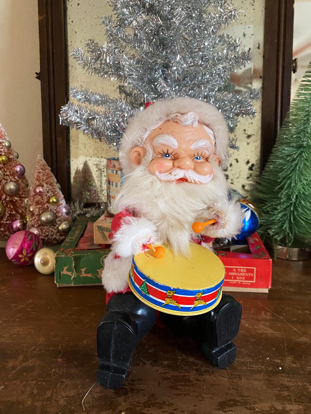 Vintage Wind-up Drummer Santa Claus Animated Christmas Decoration Mid ...