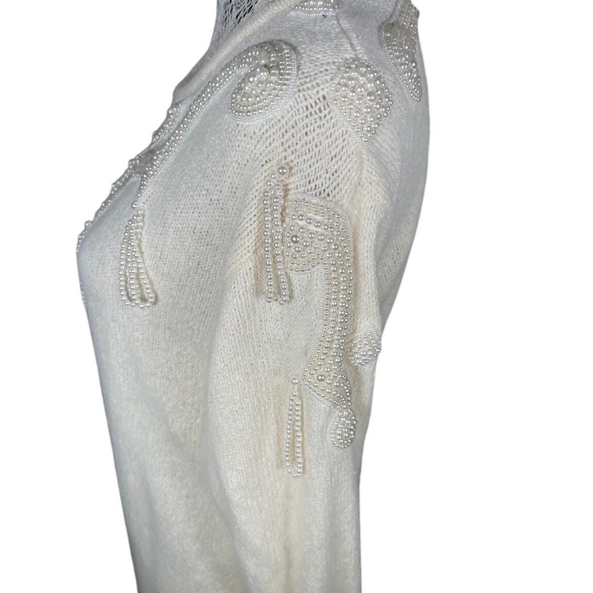 I.B. Diffusion Vintage Women's Cream Color Sweater Pearl Embellishments ...