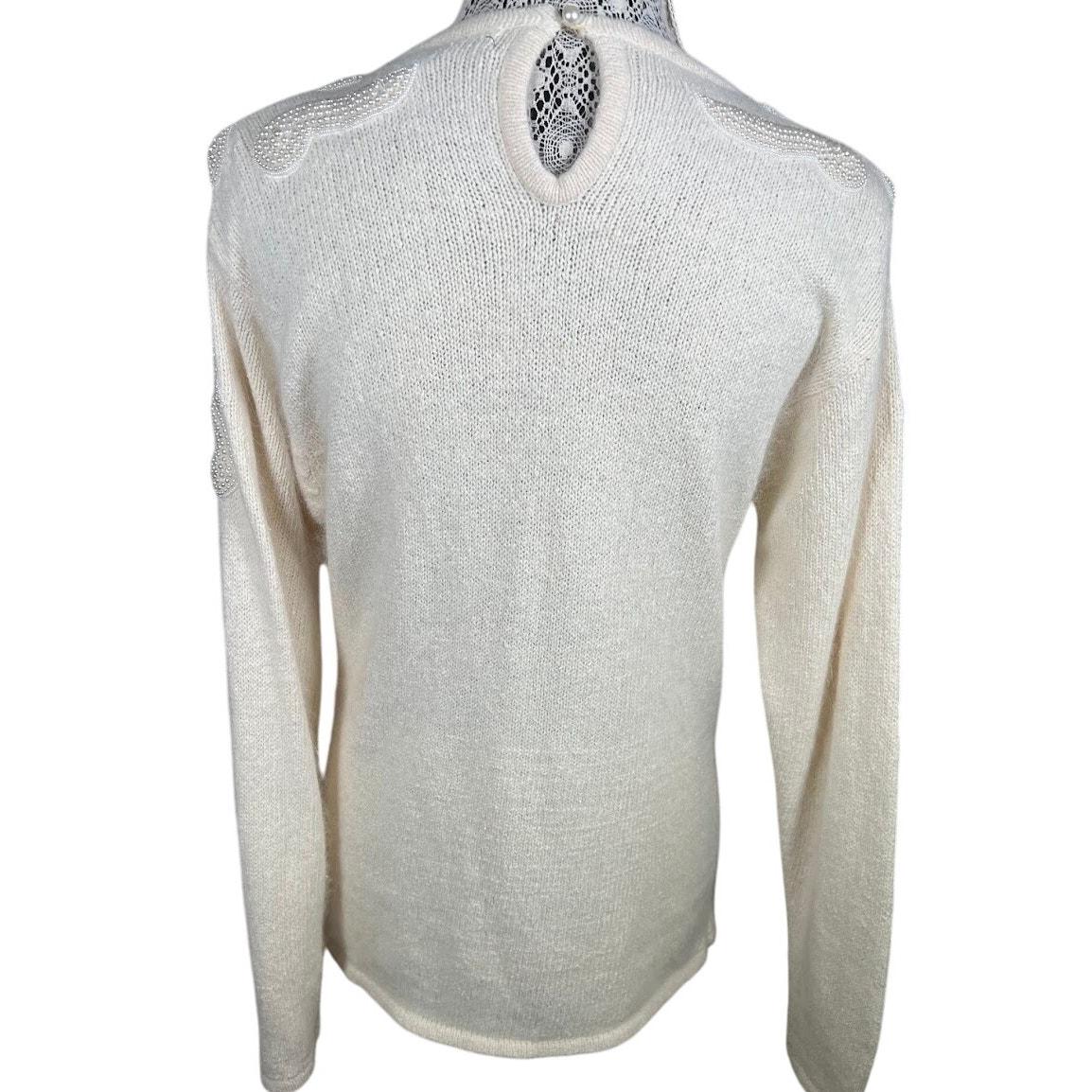 I.B. Diffusion Vintage Women's Cream Color Sweater Pearl Embellishments ...