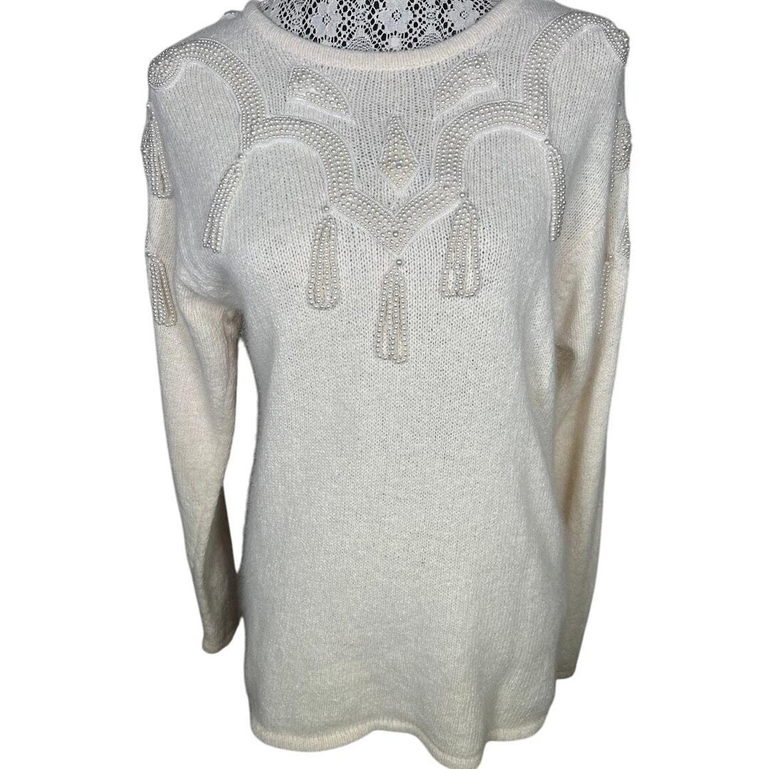 I.B. Diffusion Vintage Women's Cream Color Sweater Pearl Embellishments ...