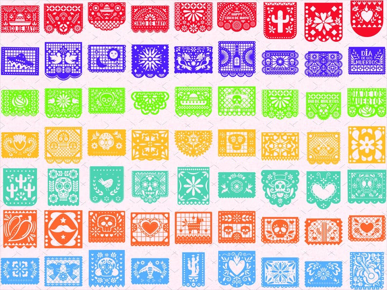 Papel Picado SVG Bundle: Mexican Fiesta Banner Clipart (digital ...