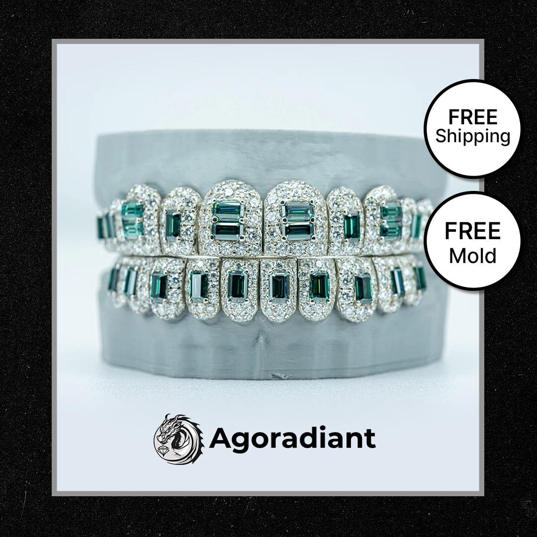 Diamond Grillz With Emeralds | Custom VVS Moissanite Dental Teeth ...