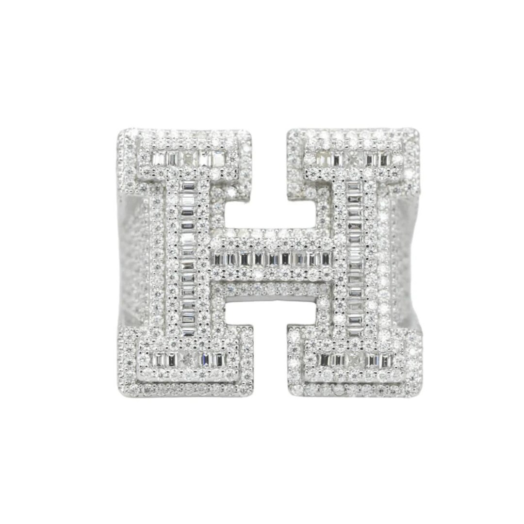 Round and Baguette Letter H Ring - Etsy