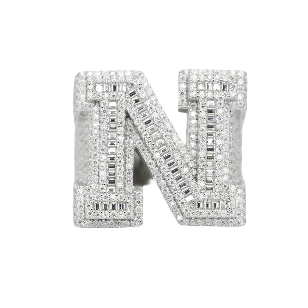 Round and Baguette Letter N Ring - Etsy