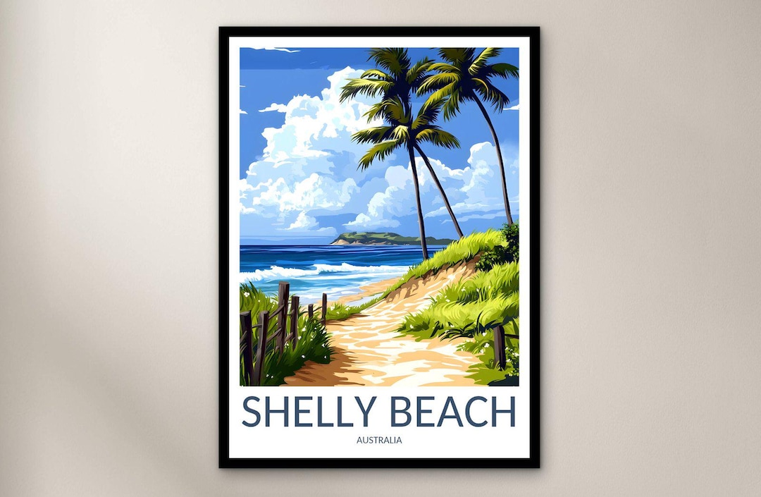 Shelly Beach Travel Poster Wall Art Print, Australia Poster Home Decor ...