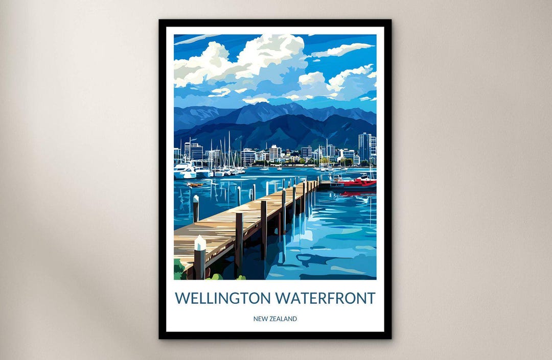 Wellington Waterfront Travel Poster Wall Art Print, New Zealand Poster ...