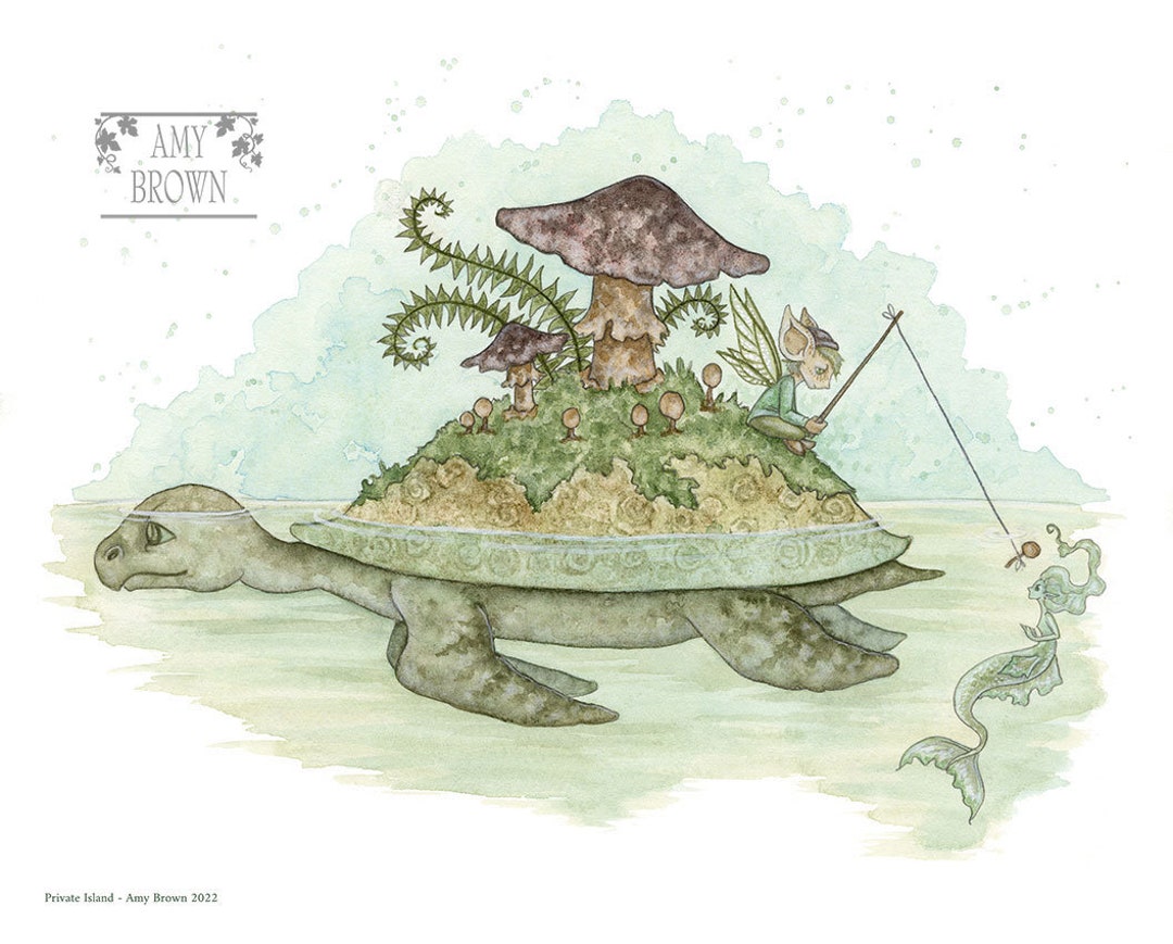 SIGNED 8x10 PRINT Private Island Pixie Fishing From a Turtle by Amy Brown - Etsy