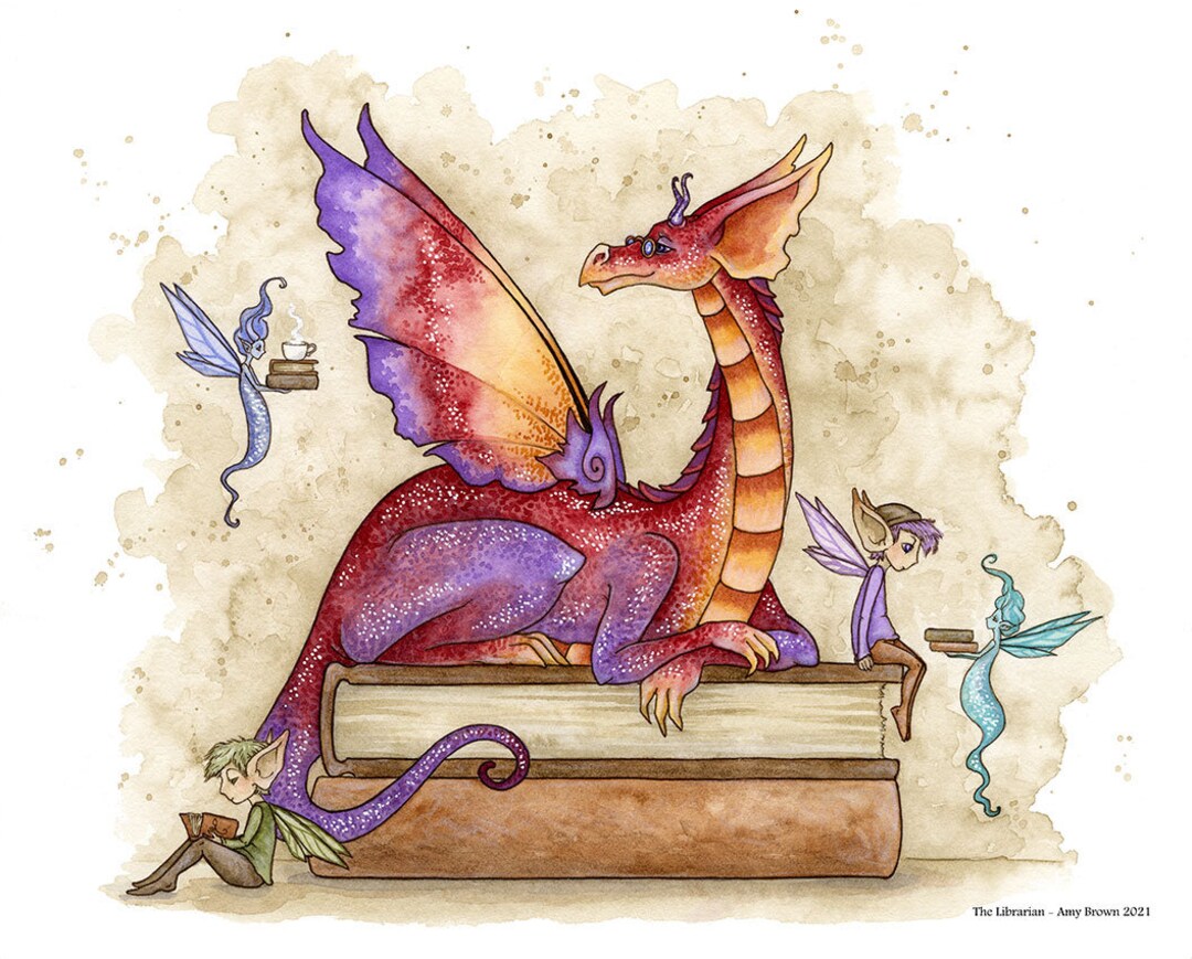 SIGNED 8x10 PRINT the Librarian Dragon Books by Amy Brown - Etsy Australia