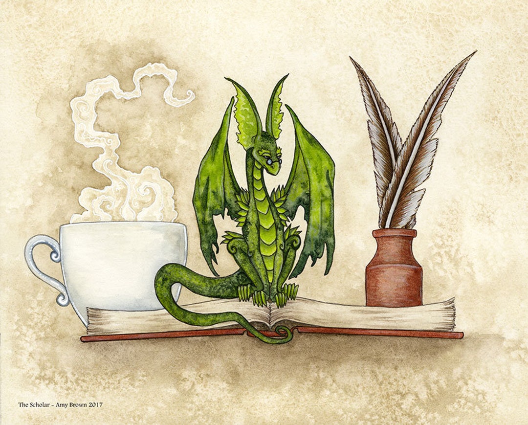 SIGNED 8x10 PRINT the Scholar Dragon Bookworm by Amy Brown - Etsy