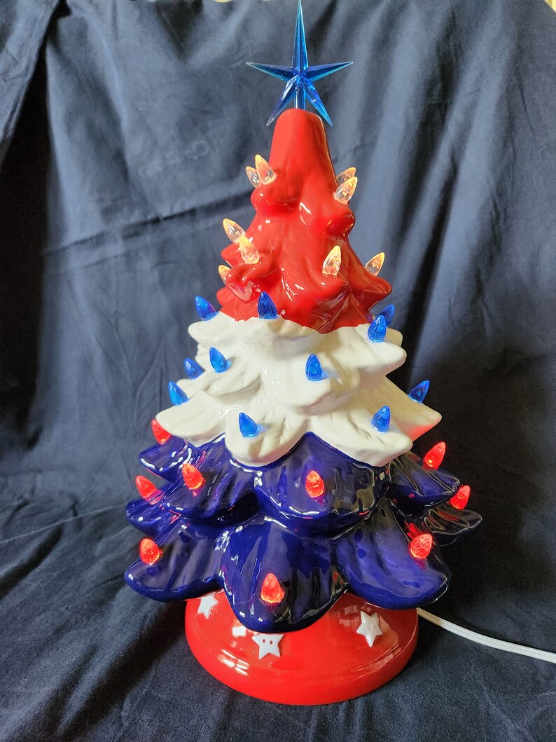 Hand Painted Ceramic Lighted Patriotic Tree - Etsy