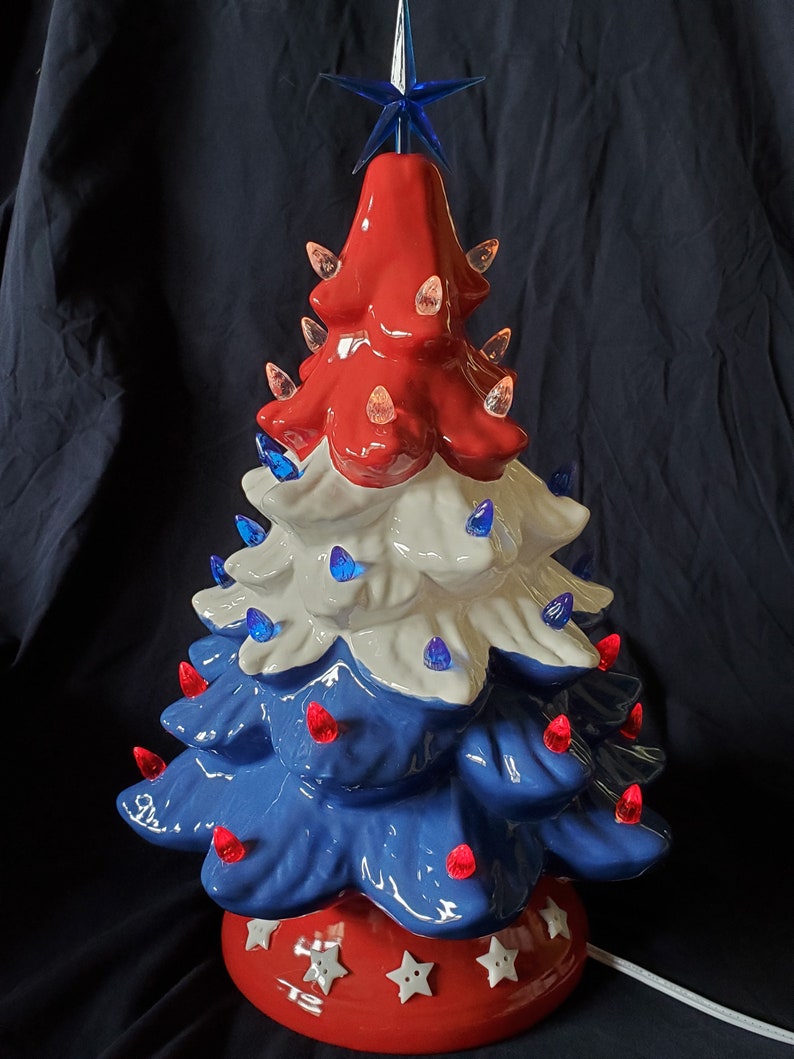 Hand Painted Ceramic Lighted Patriotic Tree - Etsy