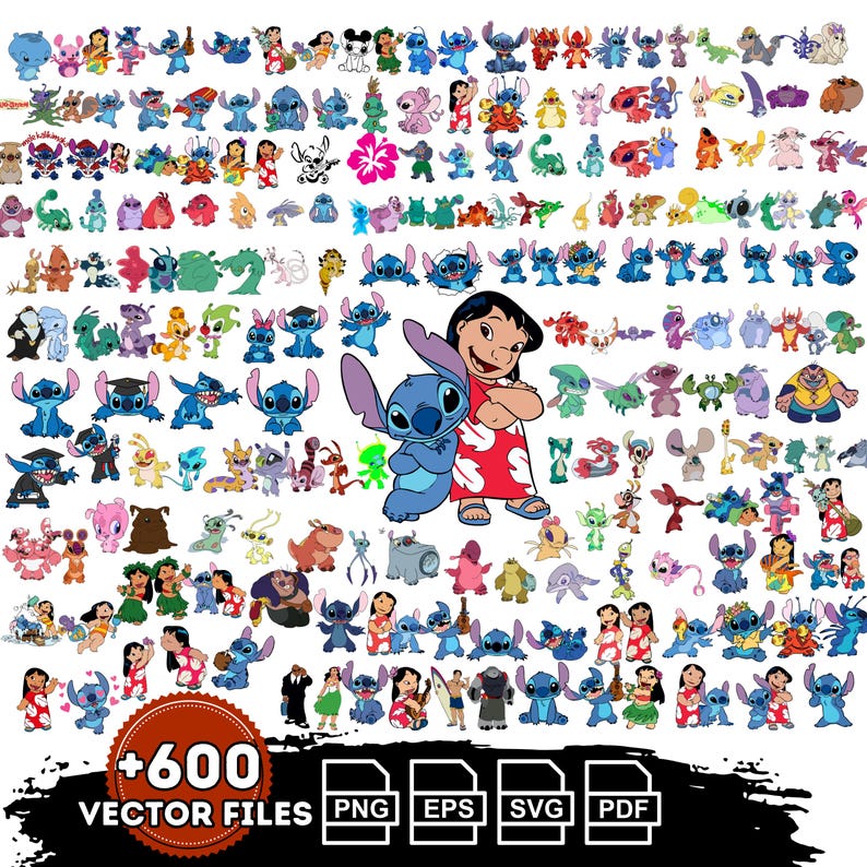 Lilo and Stitch SVG PNG Bundle, Disney Character Clipart for Cricut ...