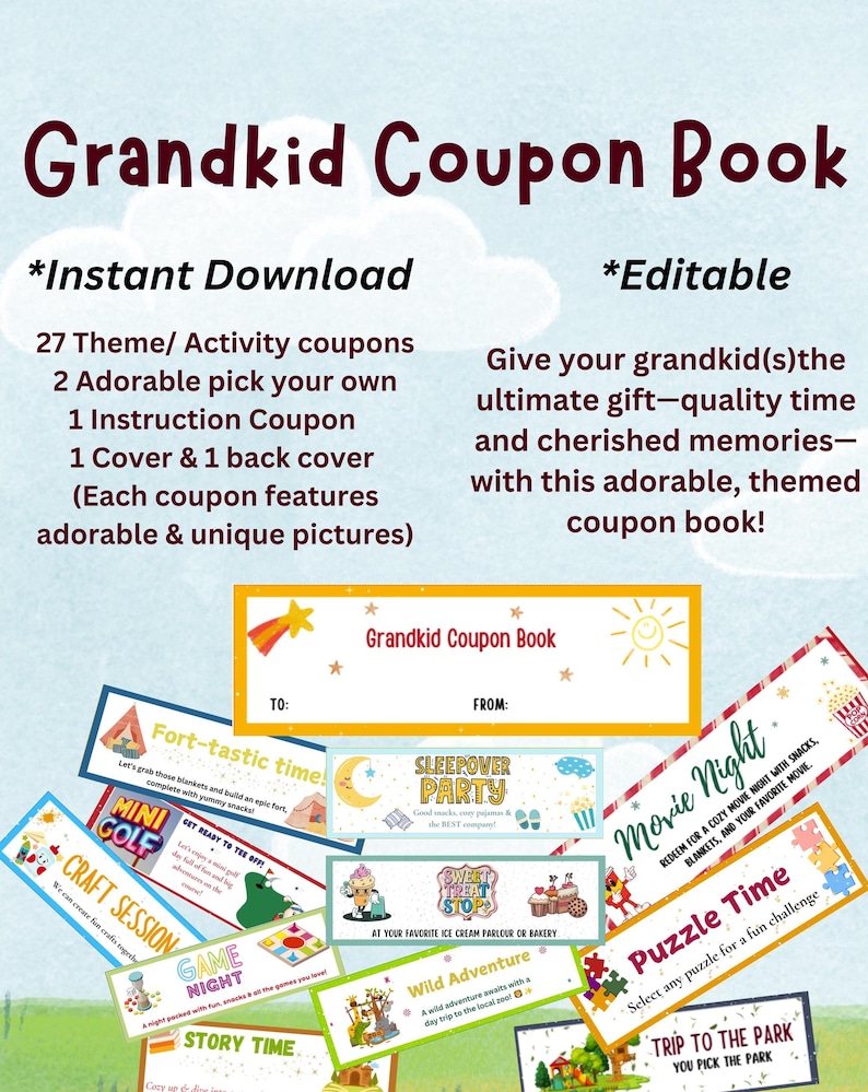 Grandkid Coupon Book, Grandchild Coupon Book, Summer Coupon Book ...