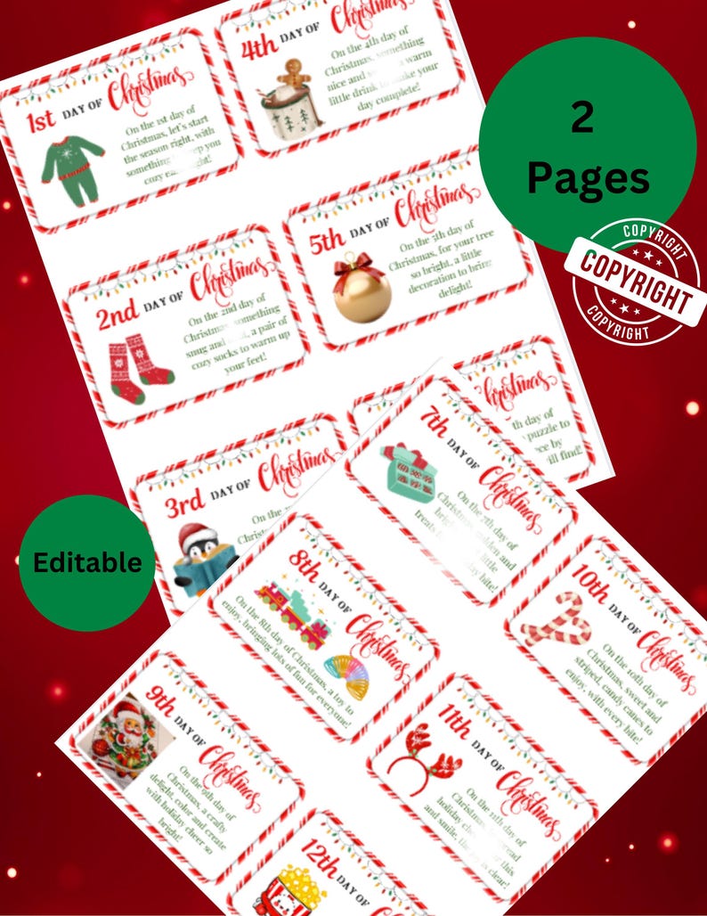 12 Days of Christmas Tags, 12 Days of Christmas Printable Tags, 12 Days ...
