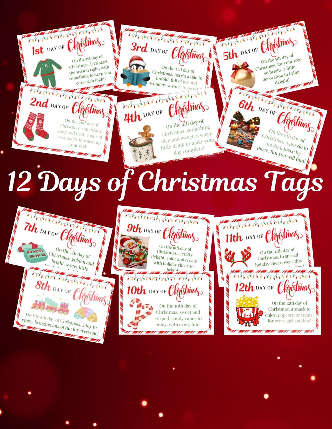 12 Days of Christmas Tags, 12 Days of Christmas Printable Tags, 12 Days ...