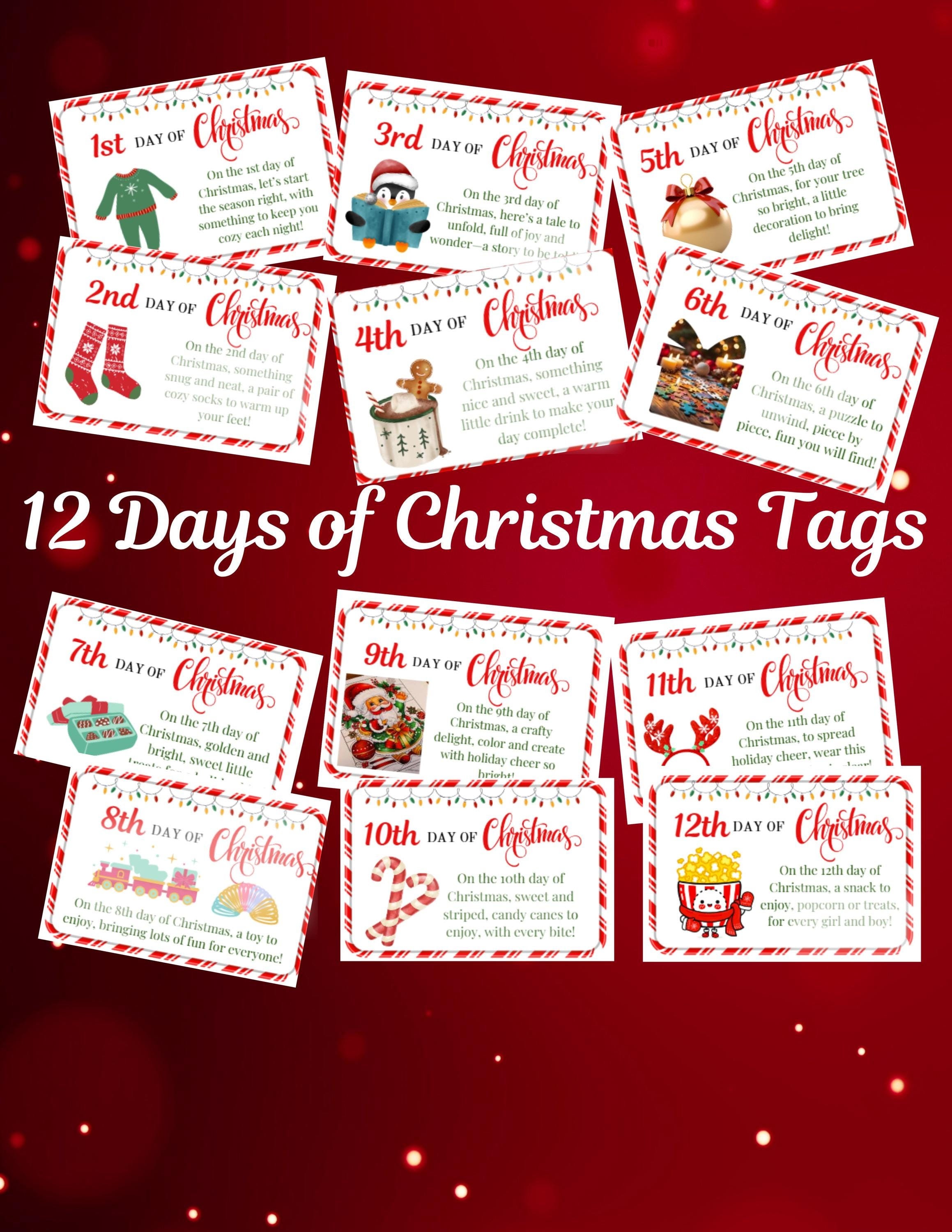 12 Days of Christmas Tags, 12 Days of Christmas Printable Tags, 12 Days ...