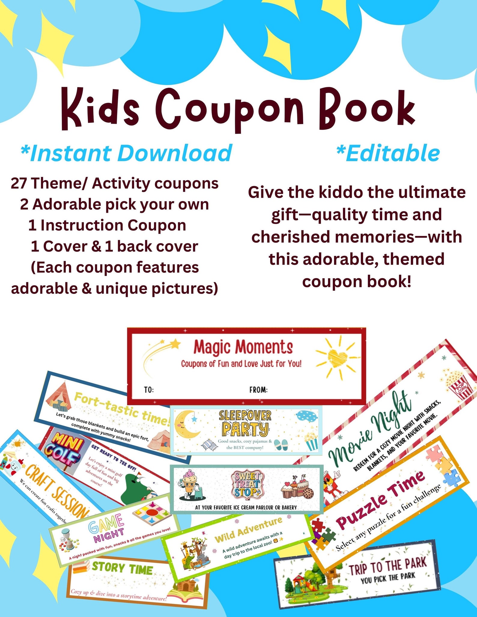 Kid Coupon Book, Kids Summer Coupon Book- Kid Birthday Coupons, Reward ...