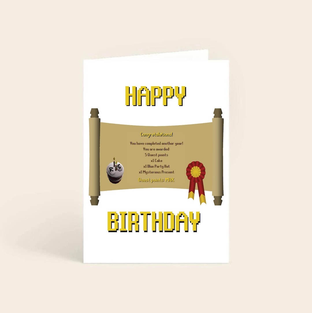 Runescape Birthday Achievement Scroll Greeting Card OSRS High Quality ...