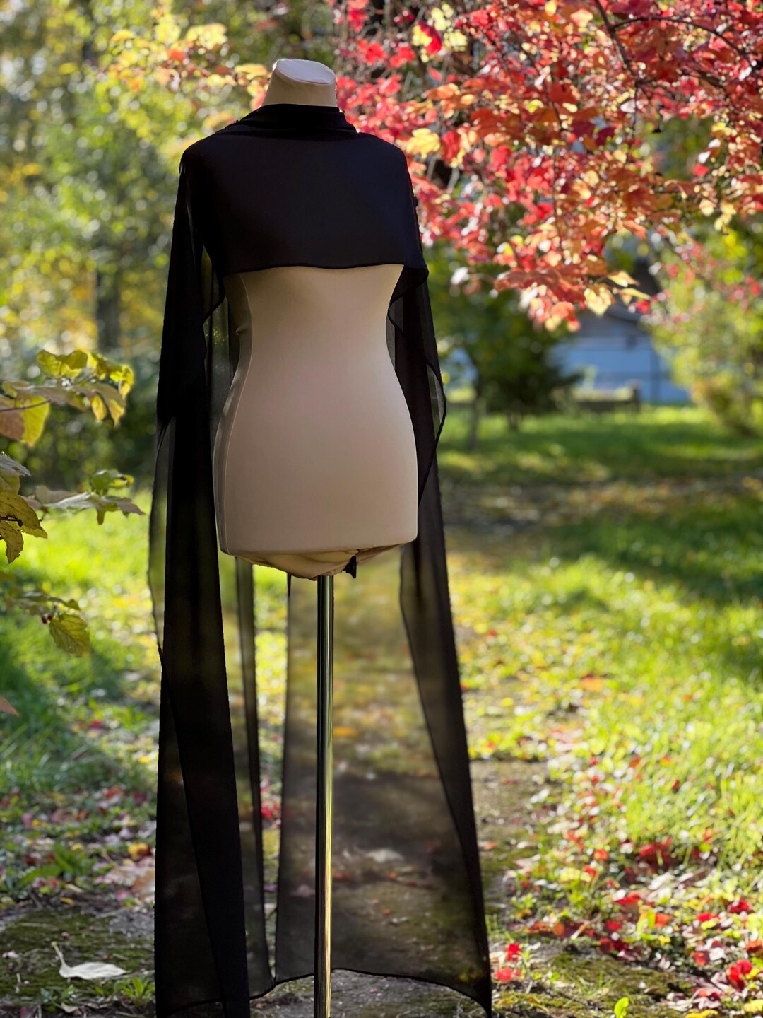 Black Chiffon Wedding Shawl • Sheer Gothic Bridal Wrap • Black Bridal ...