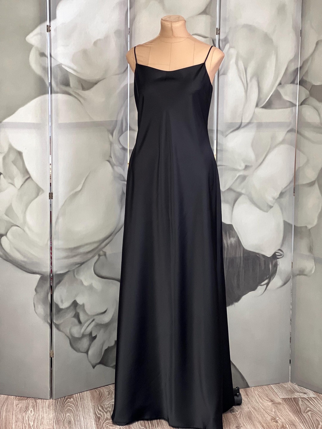 Black Silk Maxi Dress Slouchy Cut Long Dress Made of Heavy Double Sided ...