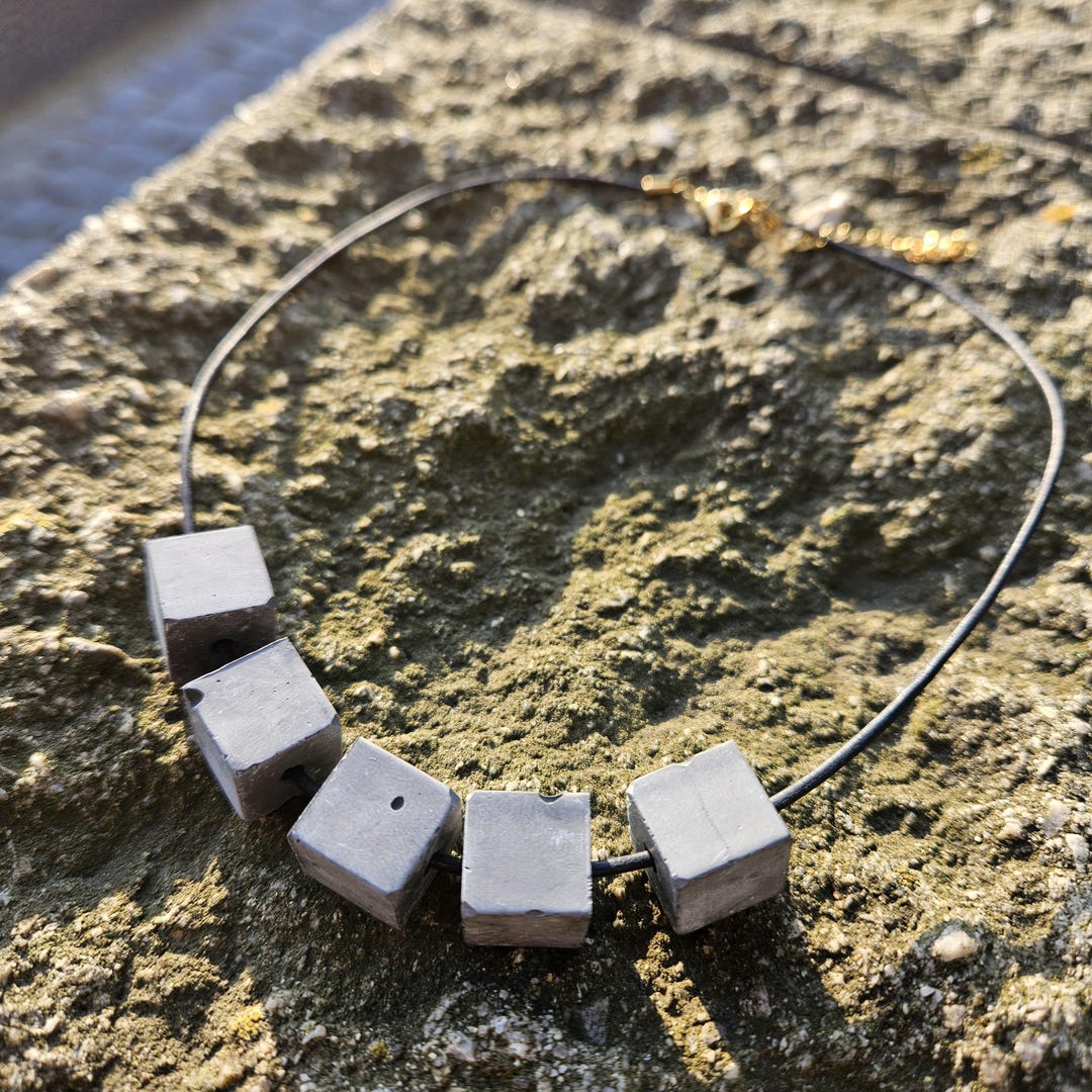 Cube Concrete Choker With Leather Cord • Cube Concrete Necklace • Gift ...